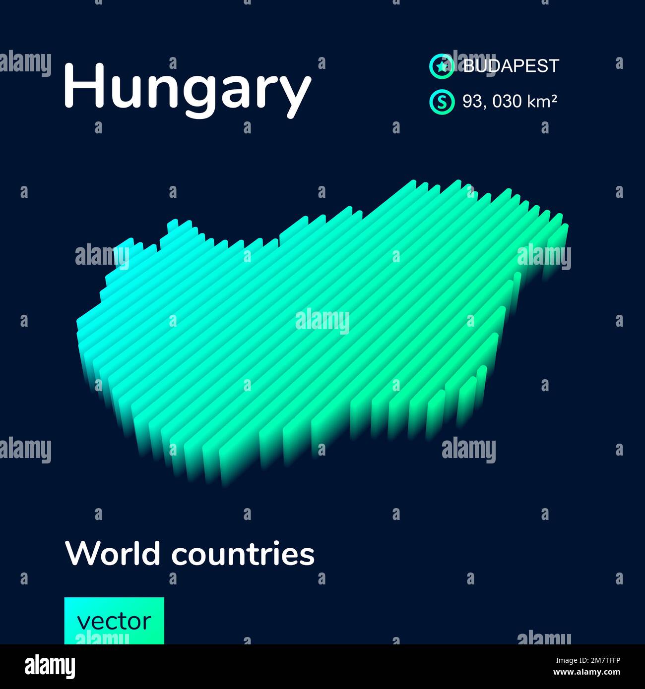 Hungary 3D map. Stylized striped vector neon isometric Map of Hungary ...