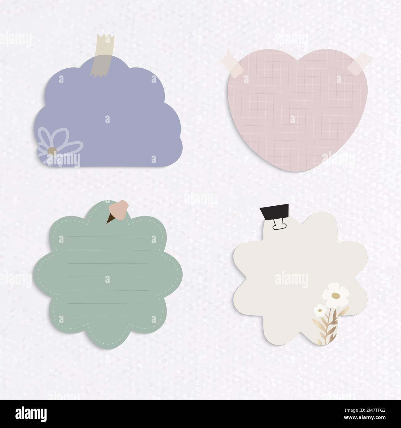 Set of different shape and color reminder notes on textured paper ...