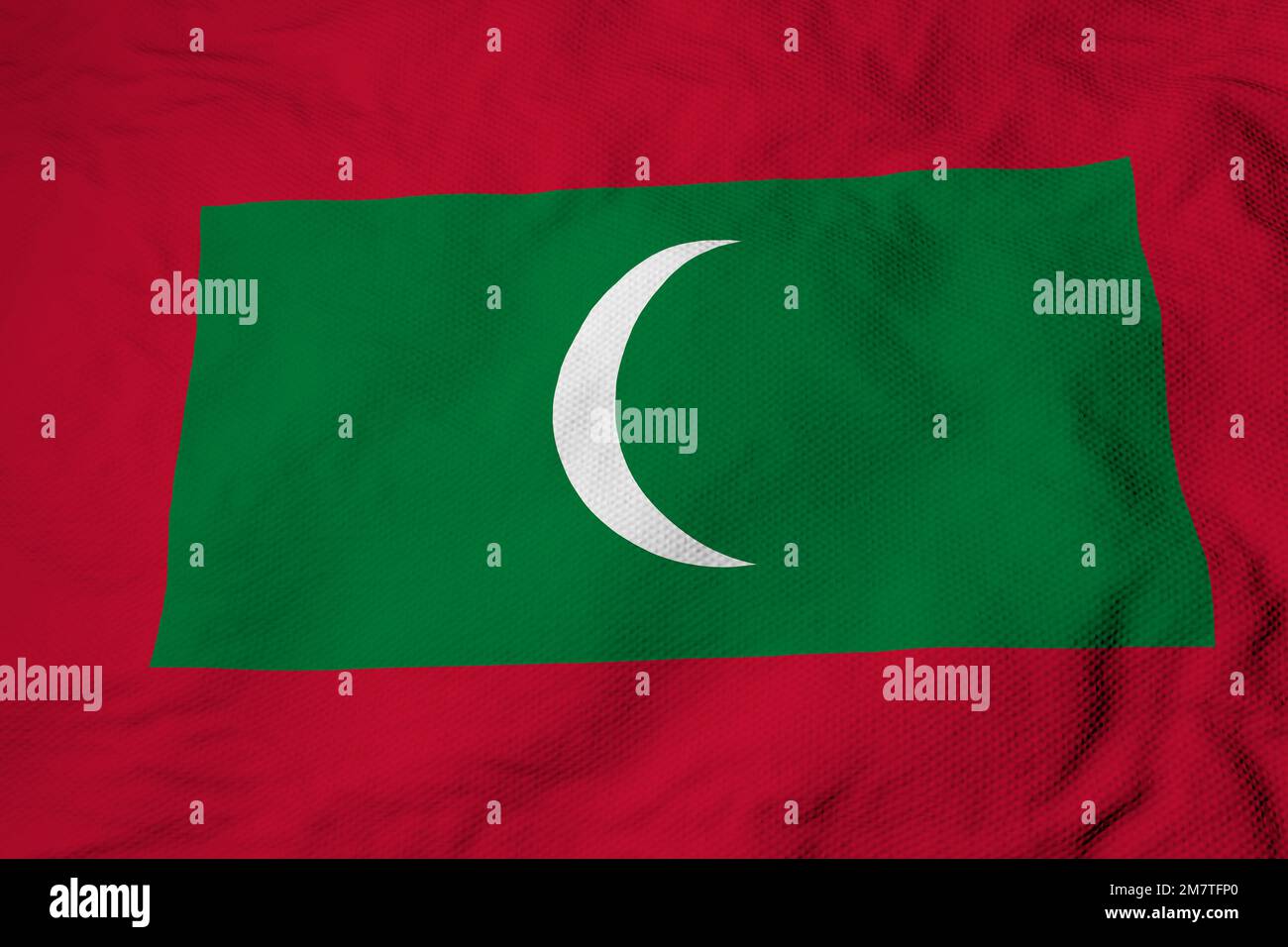 Full frame close-up on a waving flag of the Maldives in 3D rendering ...