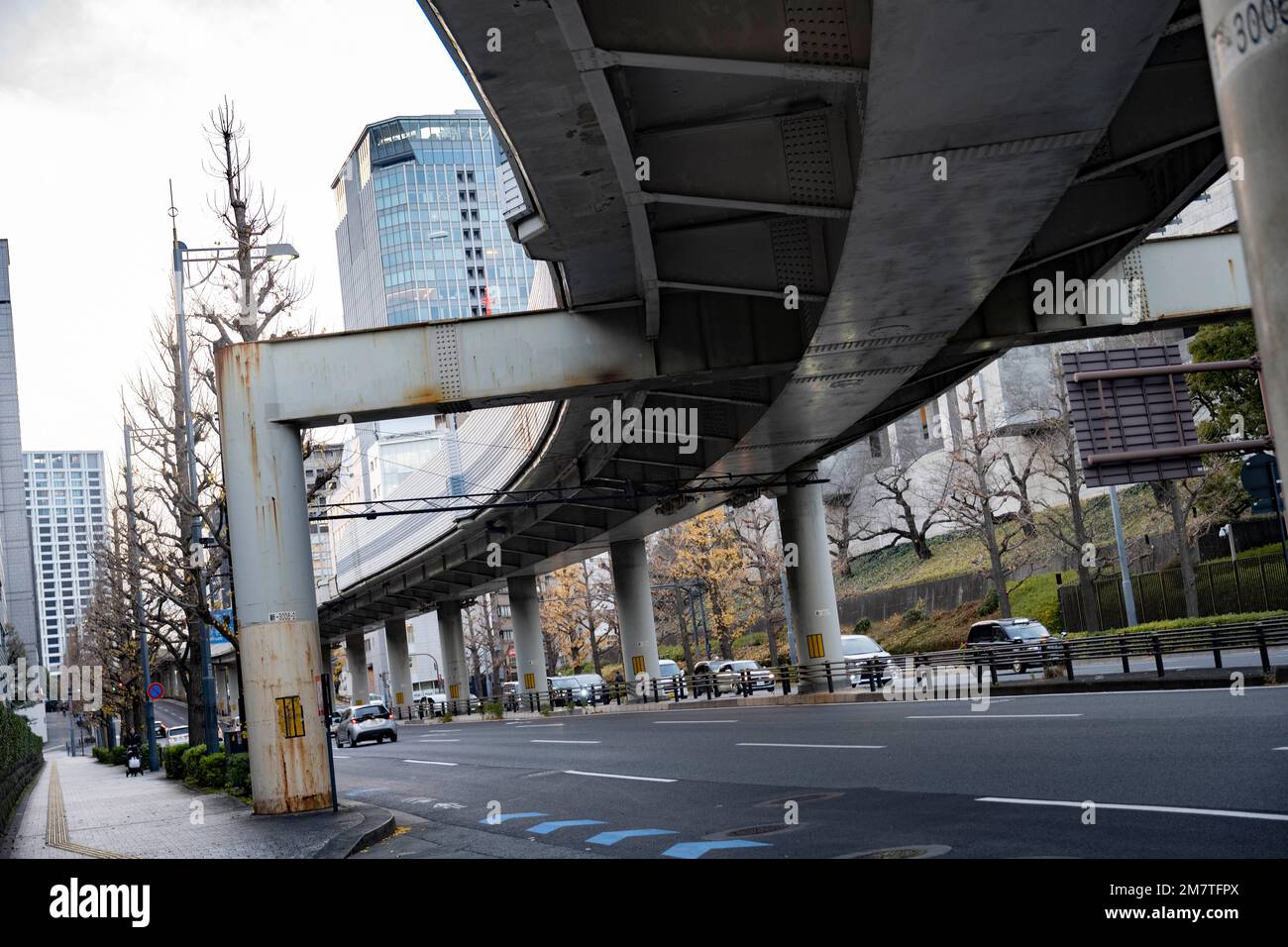Tokyo, Japan. 6th Jan, 2023. Freeway infrastructure overpasses in Tokyo ...