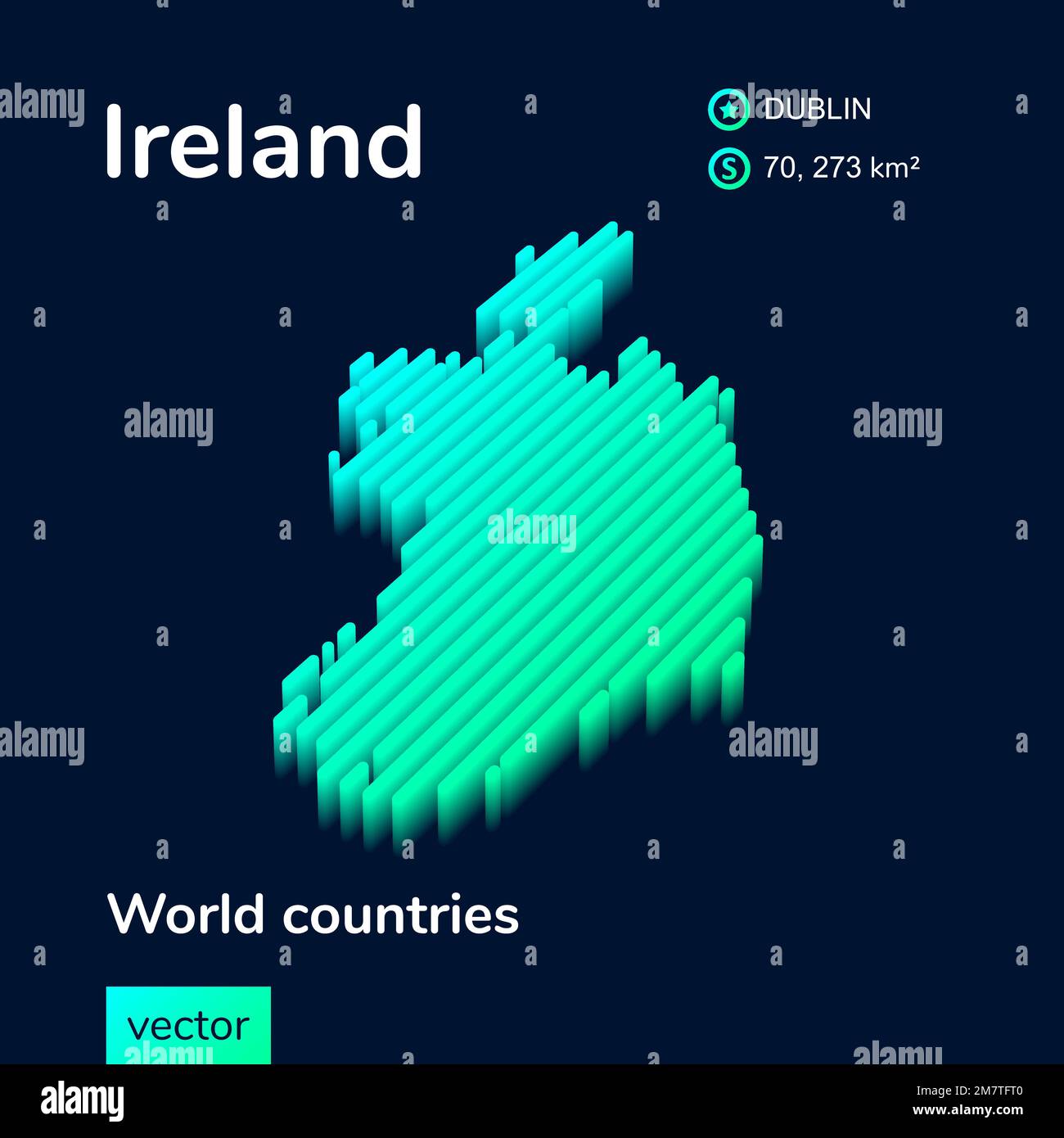 3D map of Ireland. Stylized striped vector isometric Map of Ireland is ...