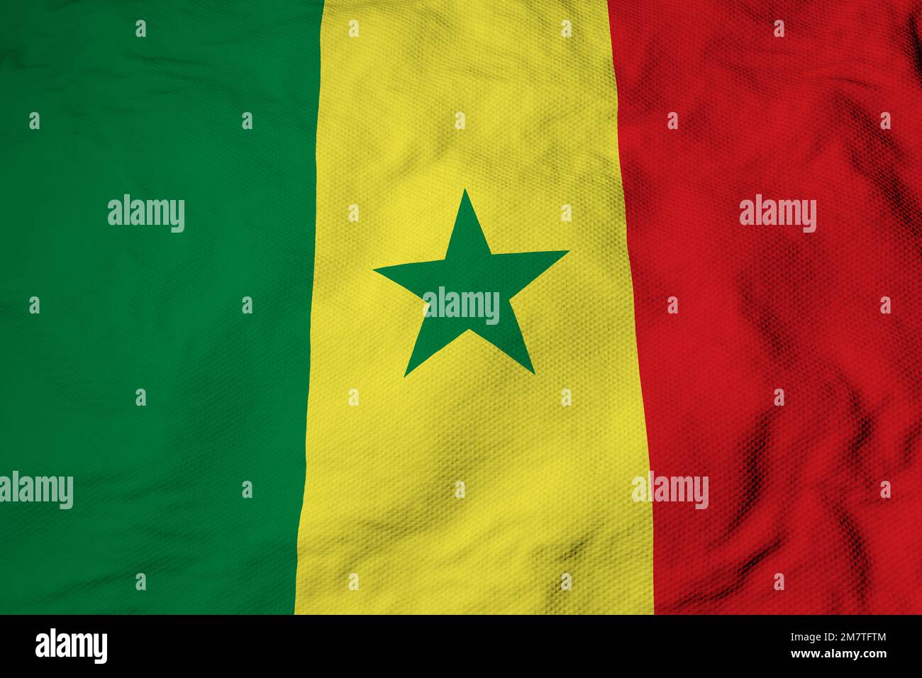 Full frame close-up on a waving flag of Senegal in 3D rendering Stock ...