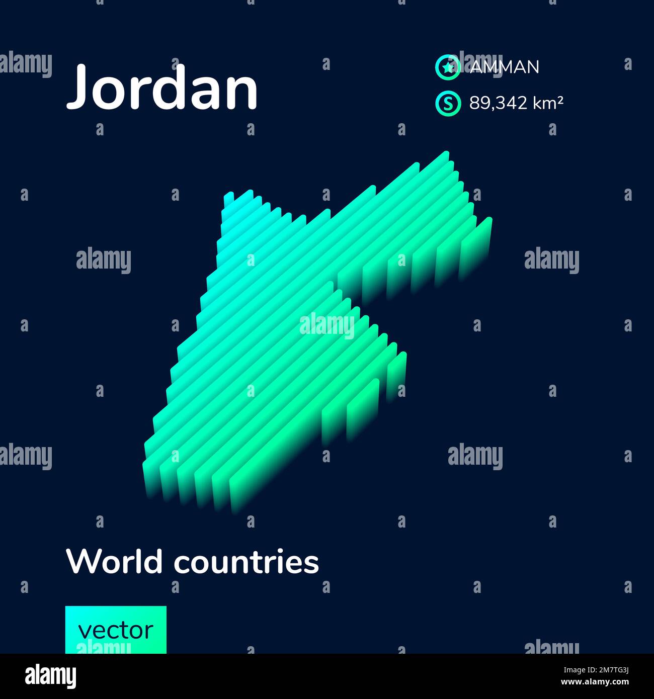 Stylized isometric vector 3d map of Jordan in mint turquoise colors on ...