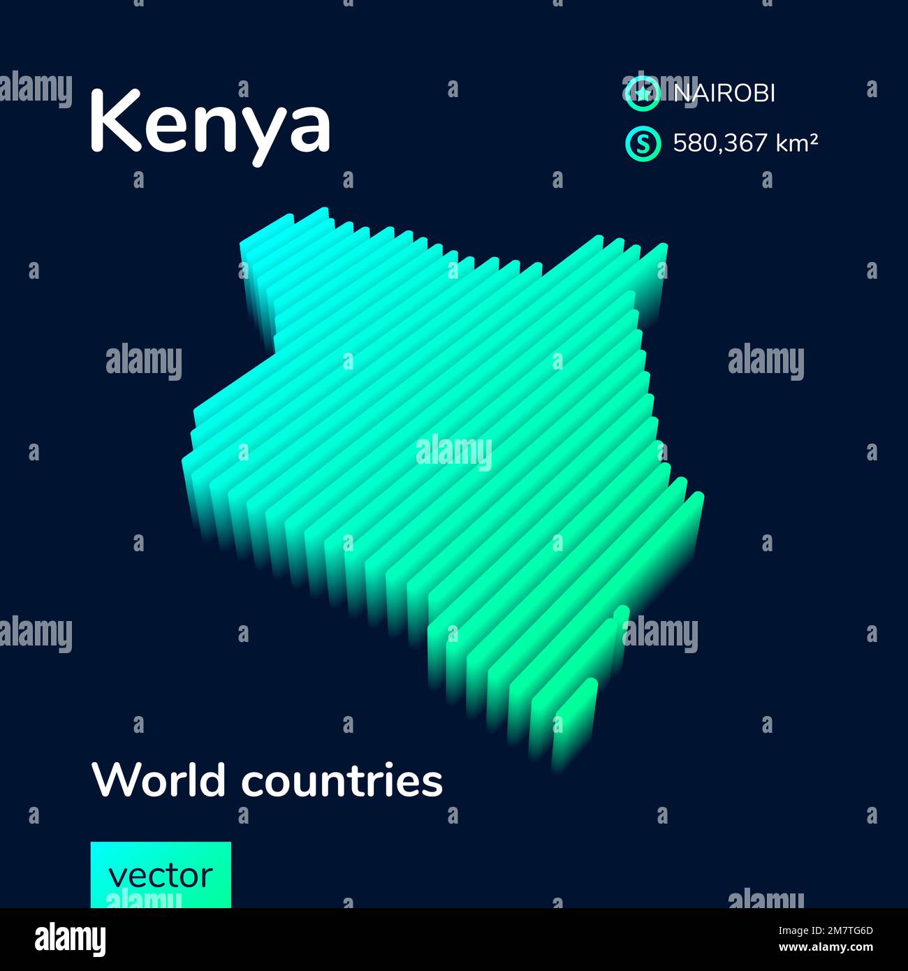 3D map of Kenya. Stylized striped isometric vector Map of Kenya is in ...