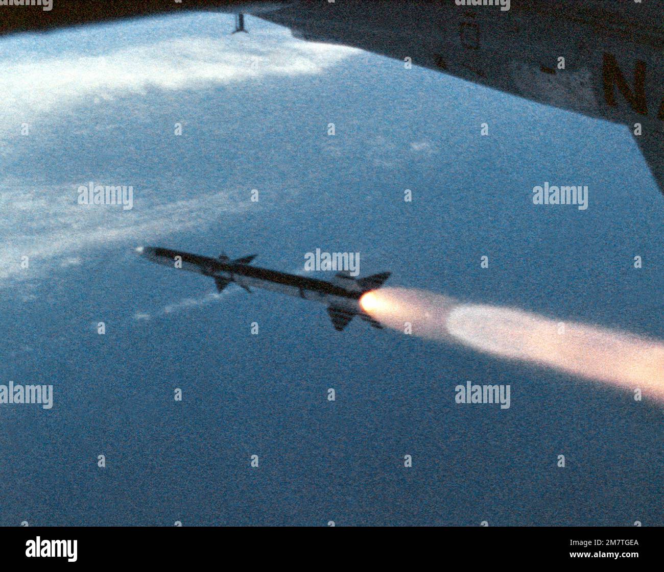 An Advanced Medium Range Air-to-Air Missile (AMRAAM) after its launch ...