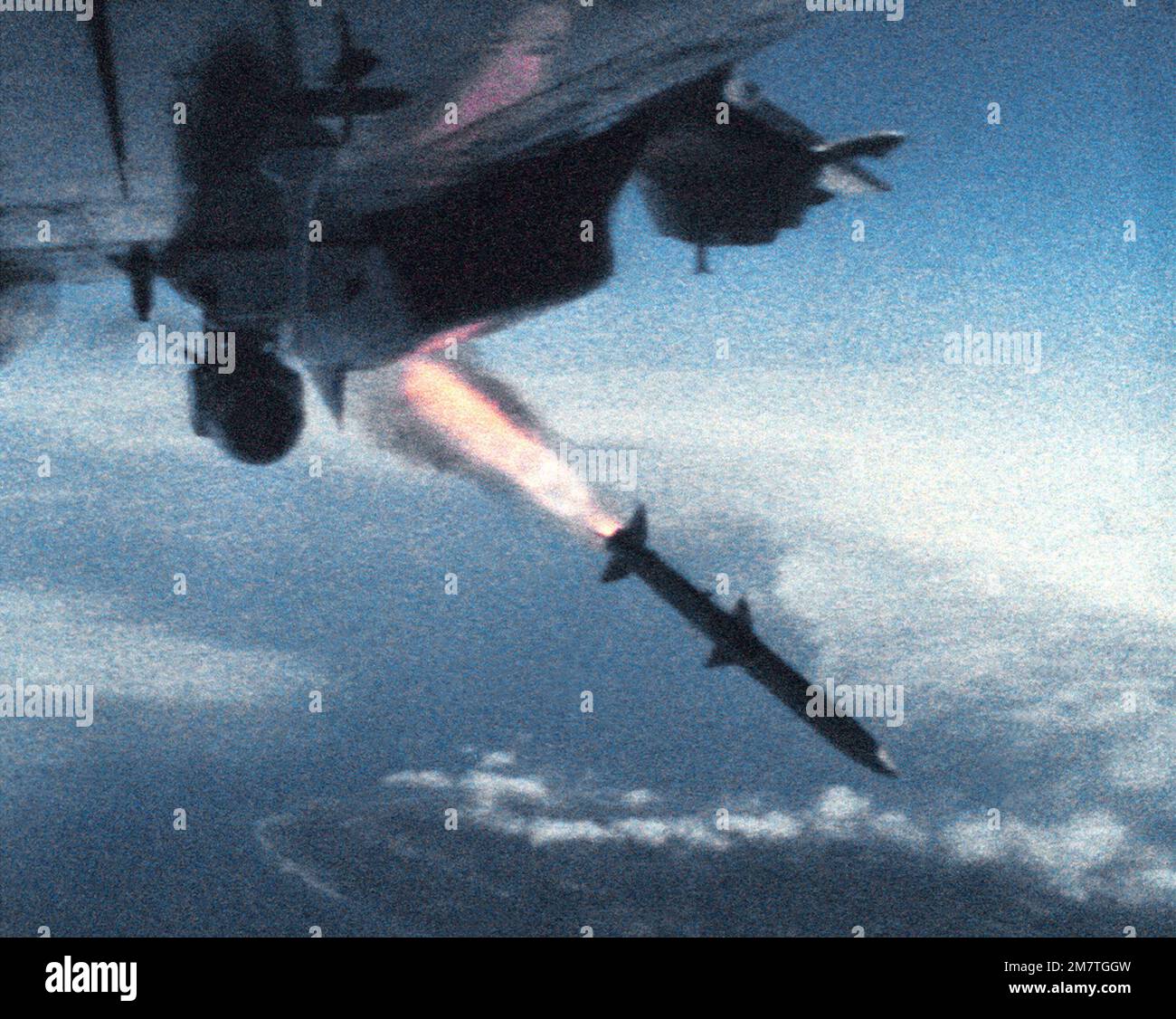 An advanced medium range air-to-air missile (AMRAAM) after its launch ...