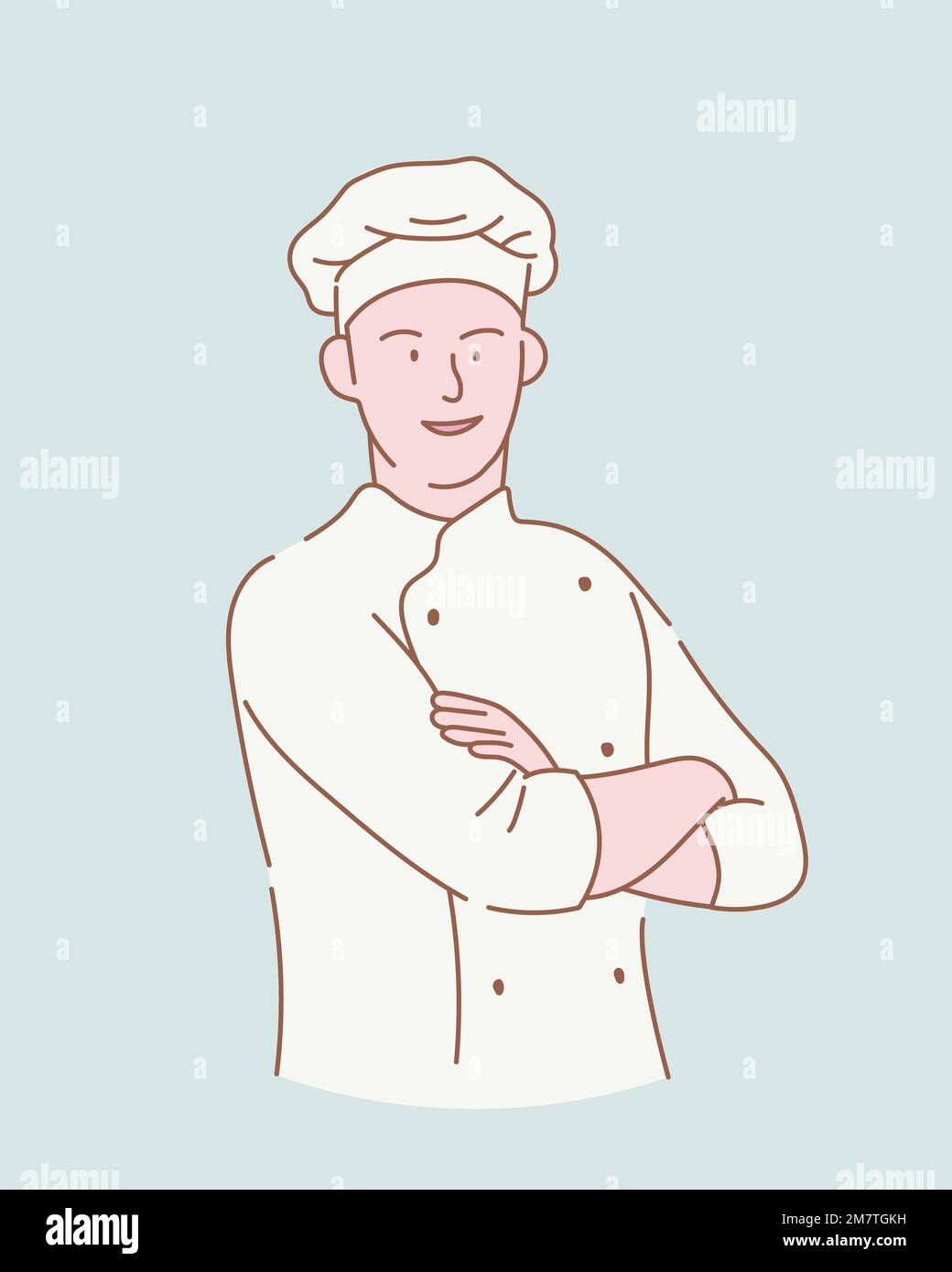 happy smile chef with crossed arms with outline or line and clean ...