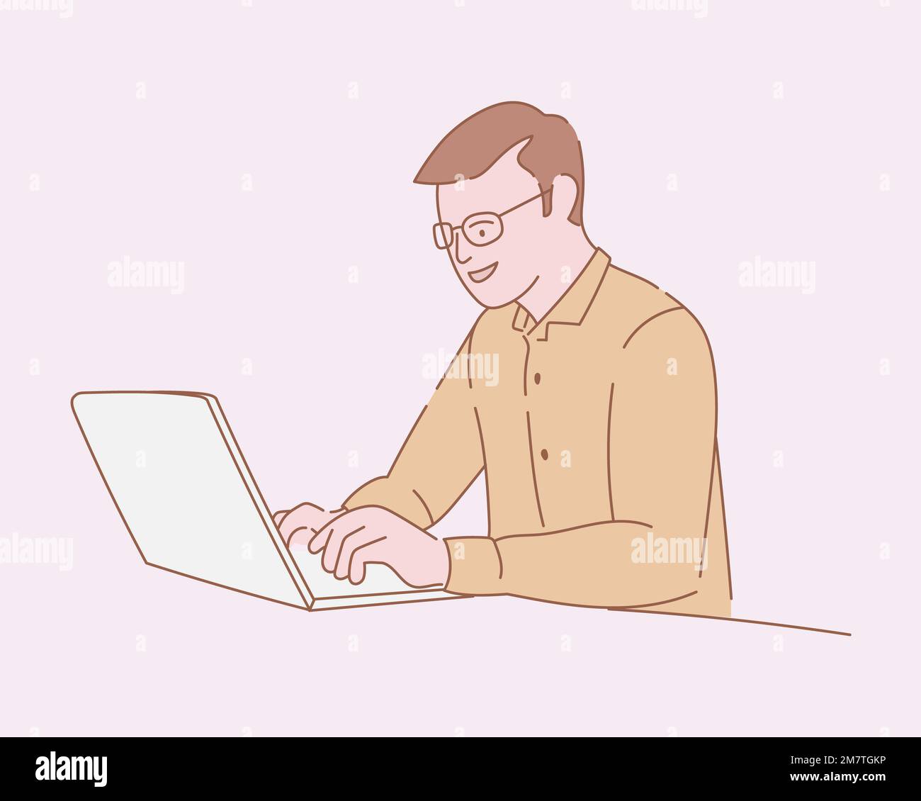 businessman professional with glasses work with laptop with outline or ...