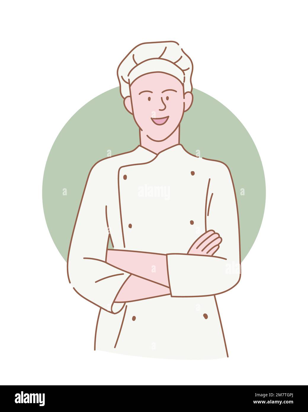 professional chef with smile and crossed arms with outline or line and ...