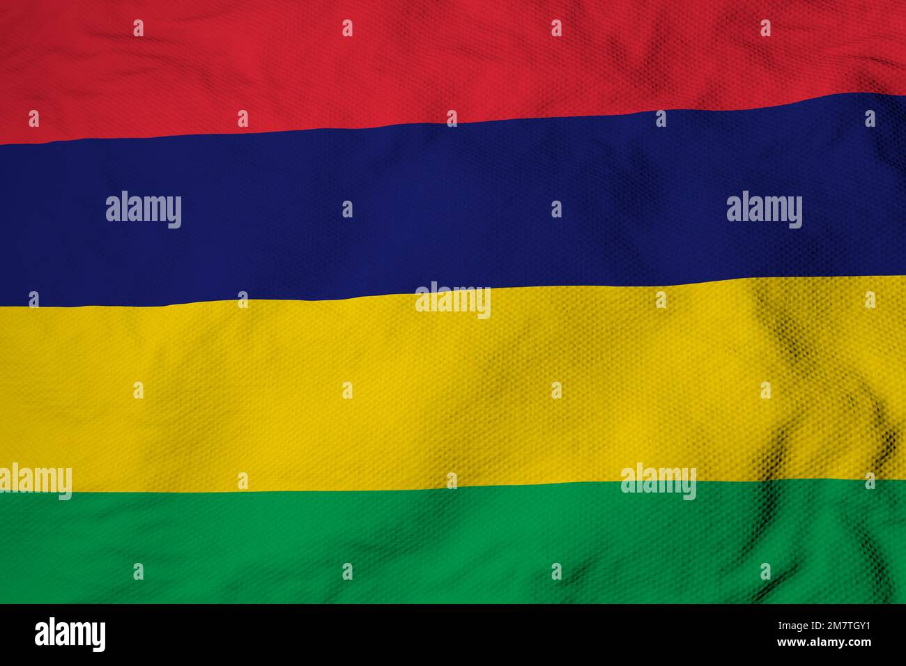 Full frame close-up on a waving flag of Mauritius in 3D rendering Stock ...