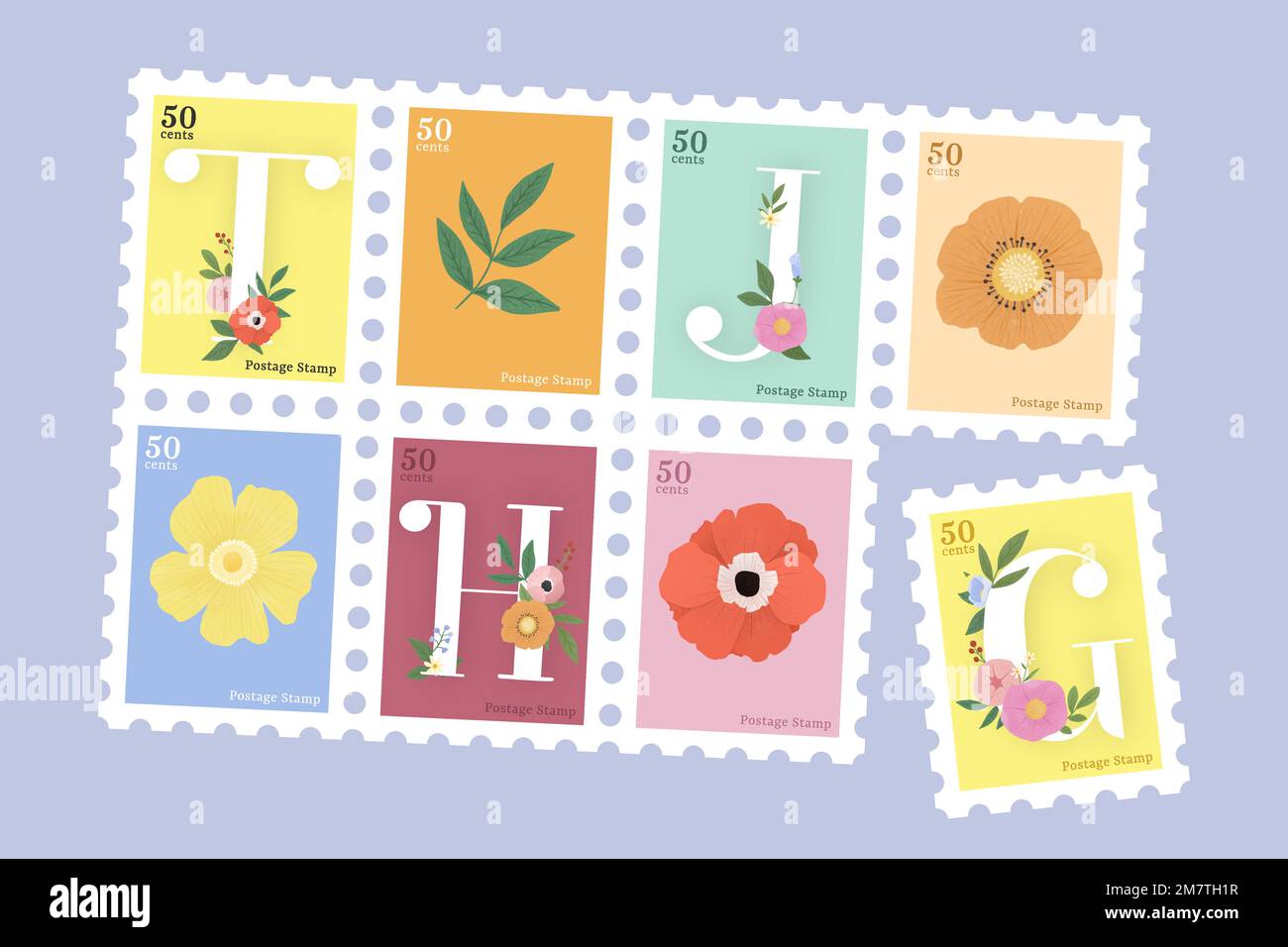 Elegant floral letter stamp vector set Stock Vector Image & Art - Alamy