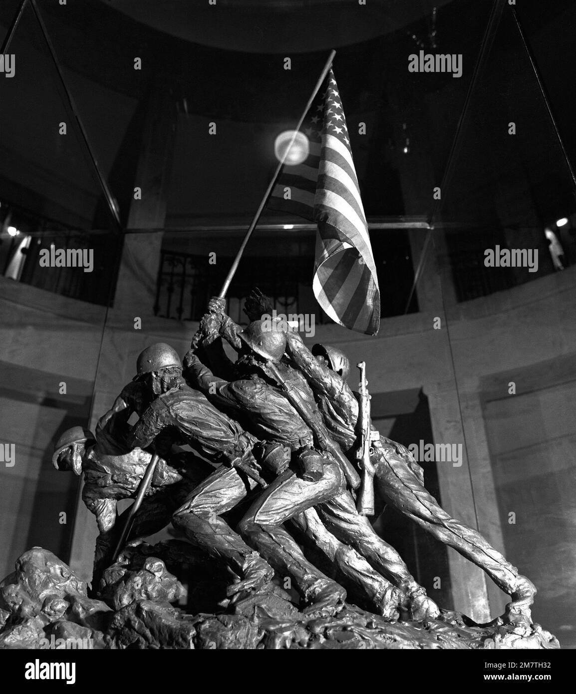 A bronze statue of the Iwo Jima flag raising is on display in the War ...