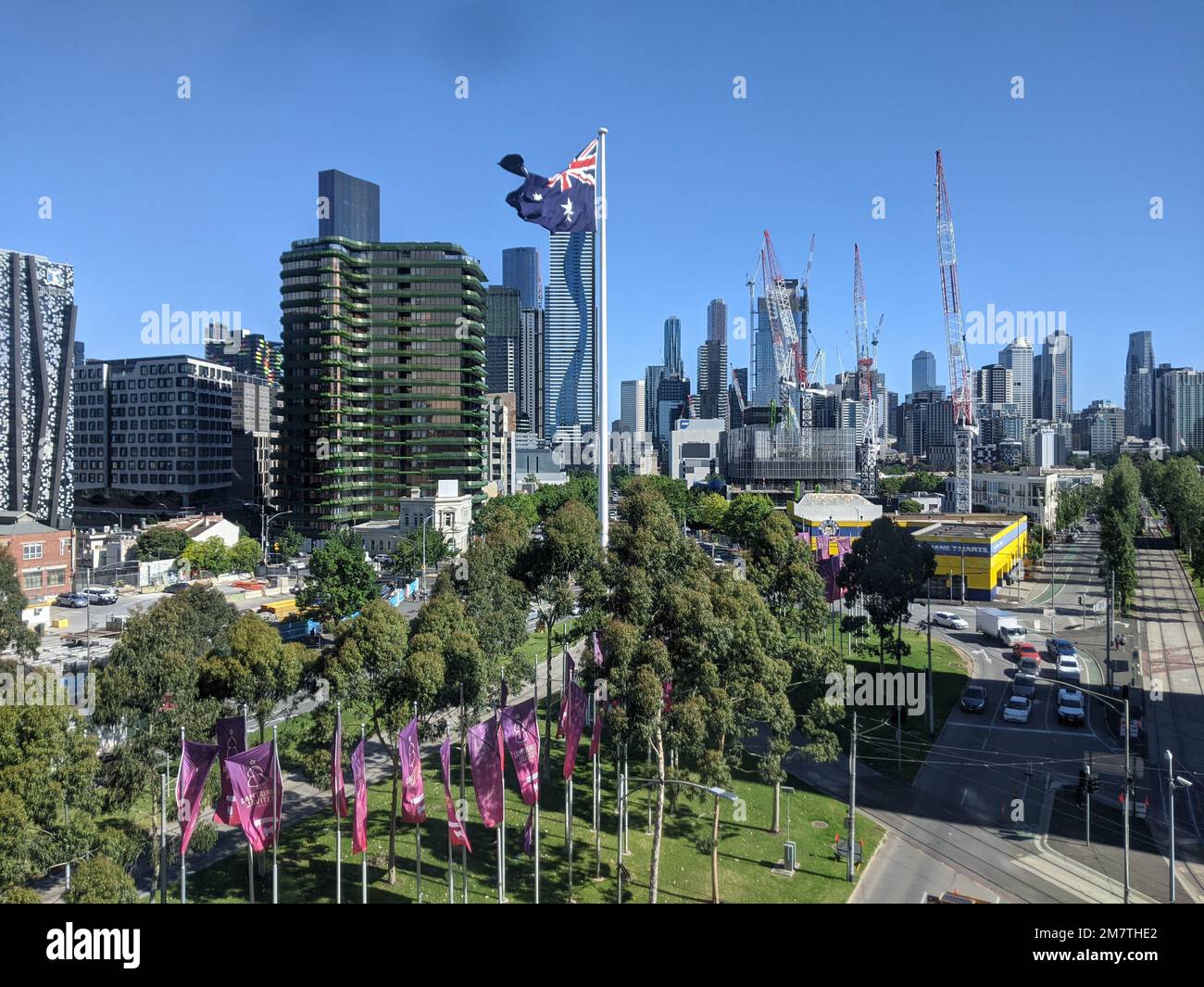 The Haymarket Roundabout with the Melbourne cityscape in the background ...