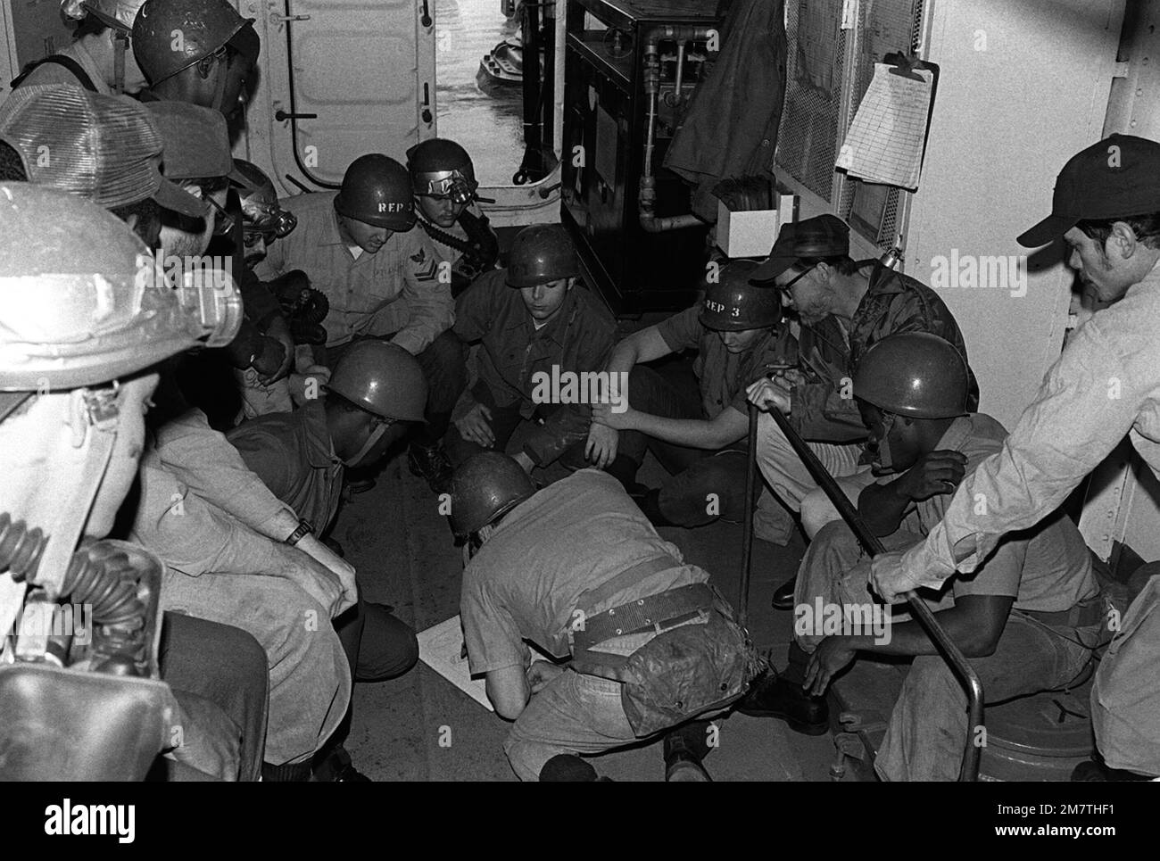 Repair Party No. 3 participates in a training session during a general ...