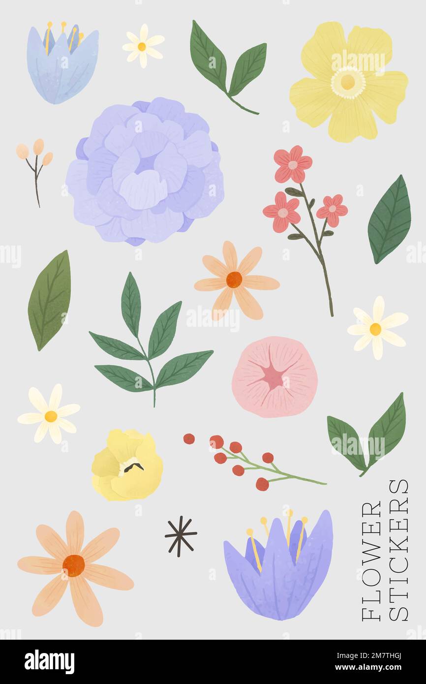 Flower and leaf stickers set vector Stock Vector Image & Art - Alamy