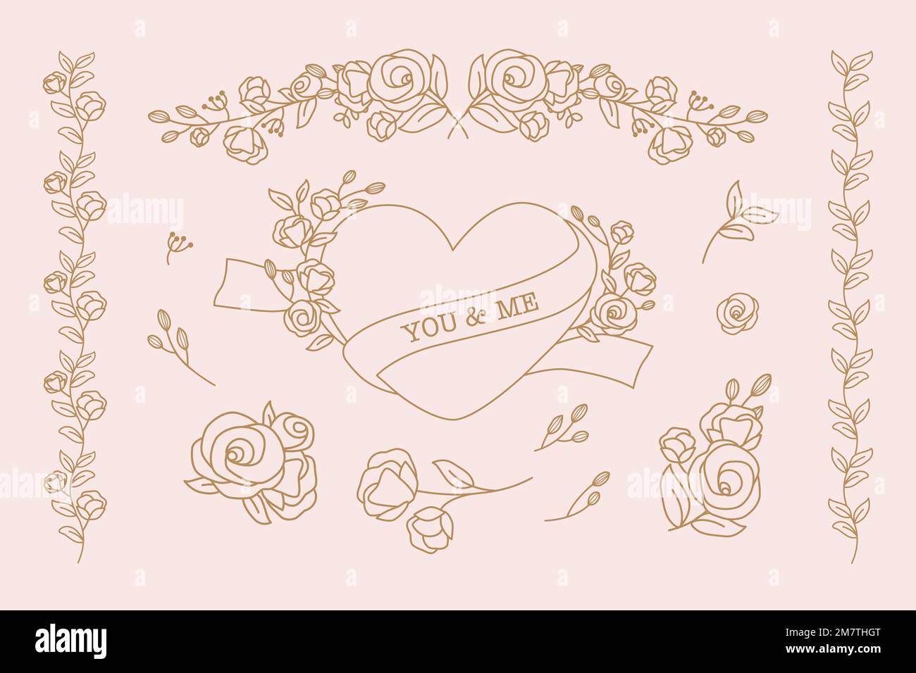 Heart and floral doodle collection vector Stock Vector Image & Art - Alamy