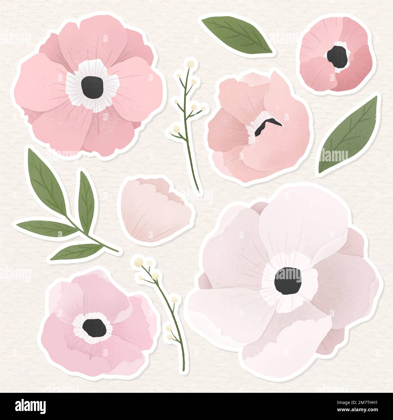 Pale pink floral sticker collection vector Stock Vector Image & Art - Alamy