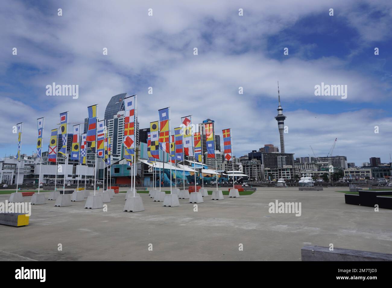 A Sea of Maritime Signals Flags with a View of Auckland’s Sky Tower ...