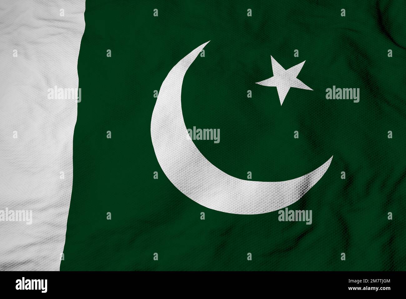 Full frame close-up on a waving flag of Pakistan in 3D rendering Stock ...