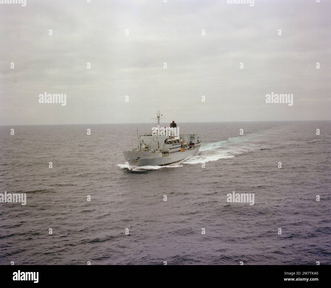 A port bow view of the British replenishment ship HMS Fort Austin (A ...