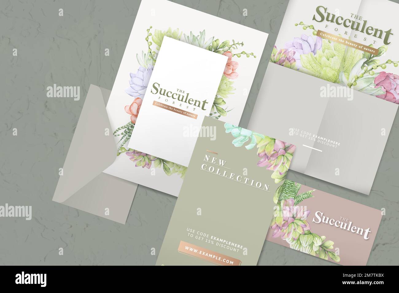 Hand drawn succulent themed envelope template vector set Stock Vector ...