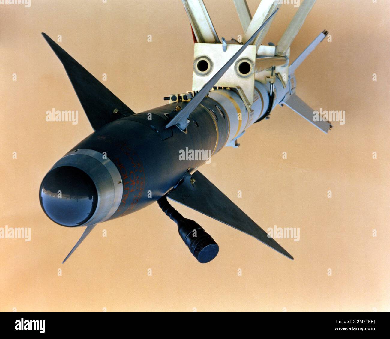 A view of an AIM-9L/M Sidewinder missile on a display stand. Country ...