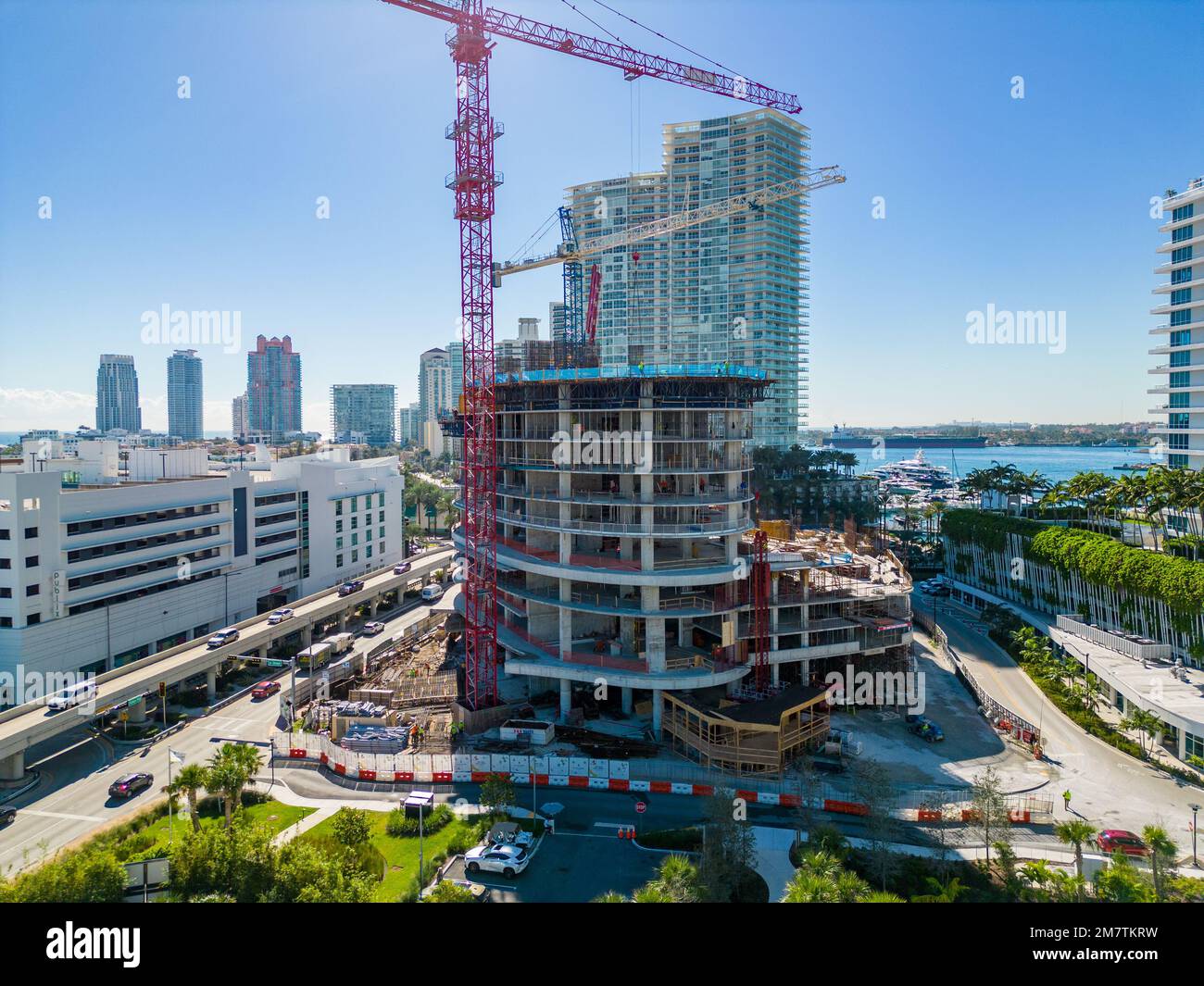 Miami Beach, FL, USA - January 10, 2023: Aerial photo Five Park ...