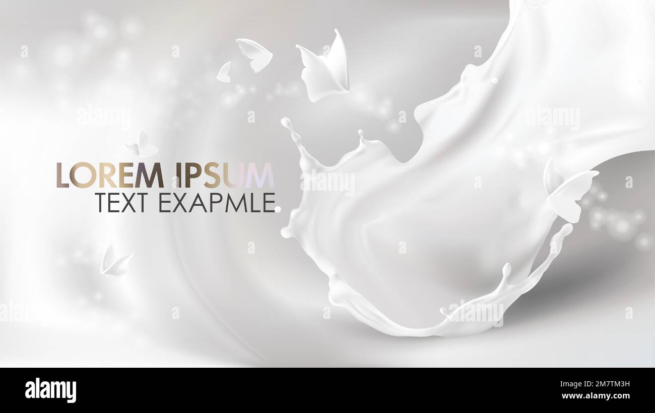 Milk pouring splash swirl shape and white liquid silhouettes of flying ...