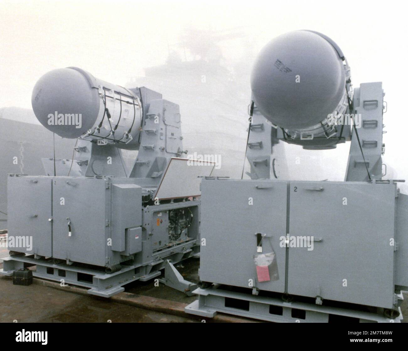 Phalanx Mark 15 (3X1) weapons systems numbers 65 and 66 are ready to be ...