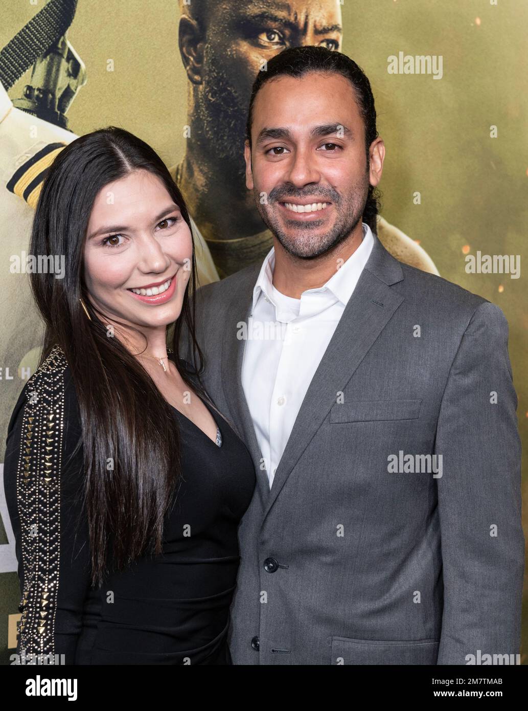 Rose Eshay and Ricky Robles Cruz attend the "Plane" New York premiere ...