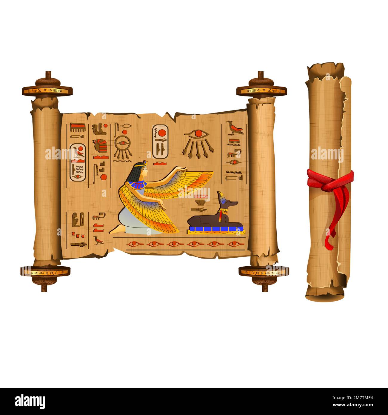 Ancient Egypt papyrus scroll cartoon vector collection with hieroglyphs ...
