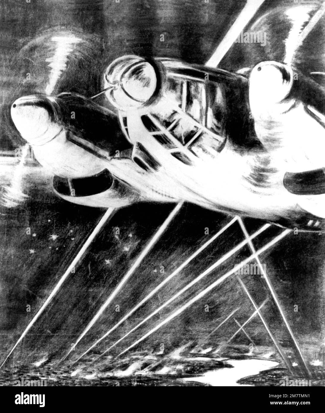 Artwork: "Close-up of a German Bomber on a Night Raid" Artist: Schmidt ...