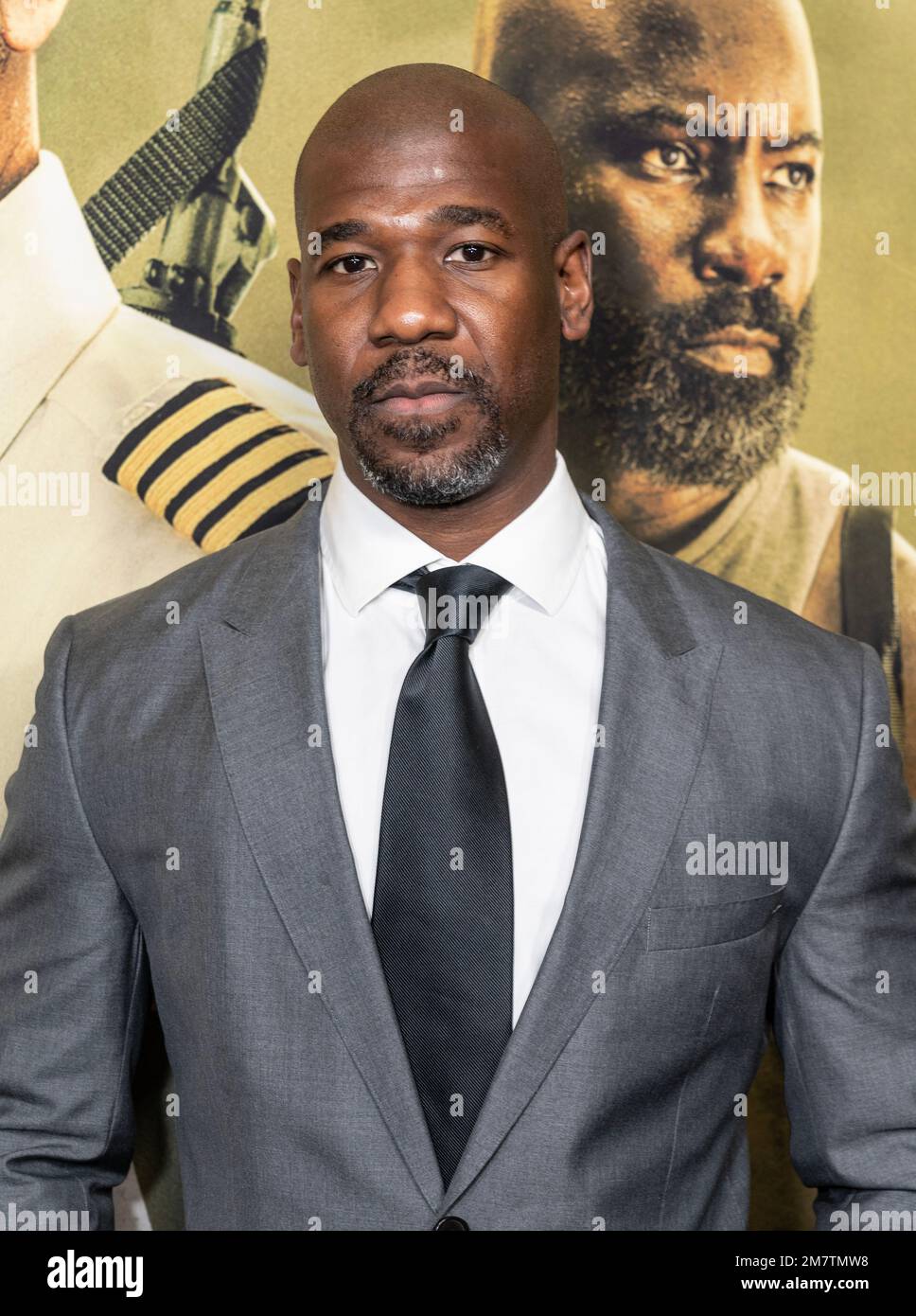 Remi Adeleke attends the "Plane" New York premiere at AMC Lincoln Square Theater in New York on ...