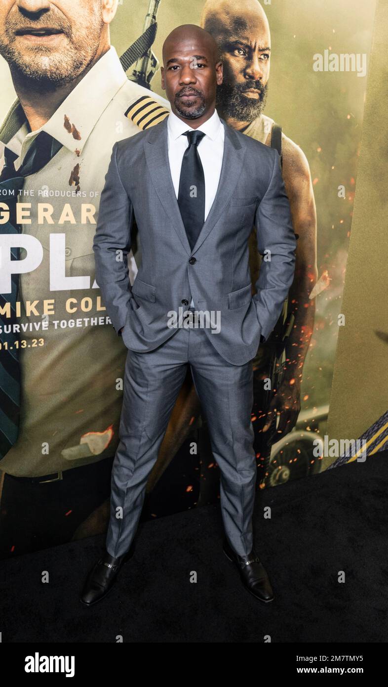 Remi Adeleke attends the "Plane" New York premiere at AMC Lincoln ...