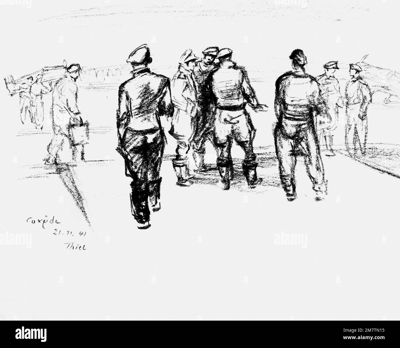 Artwork: "Group of Pilots - Cayeux Airfield - Northern France" Artist ...