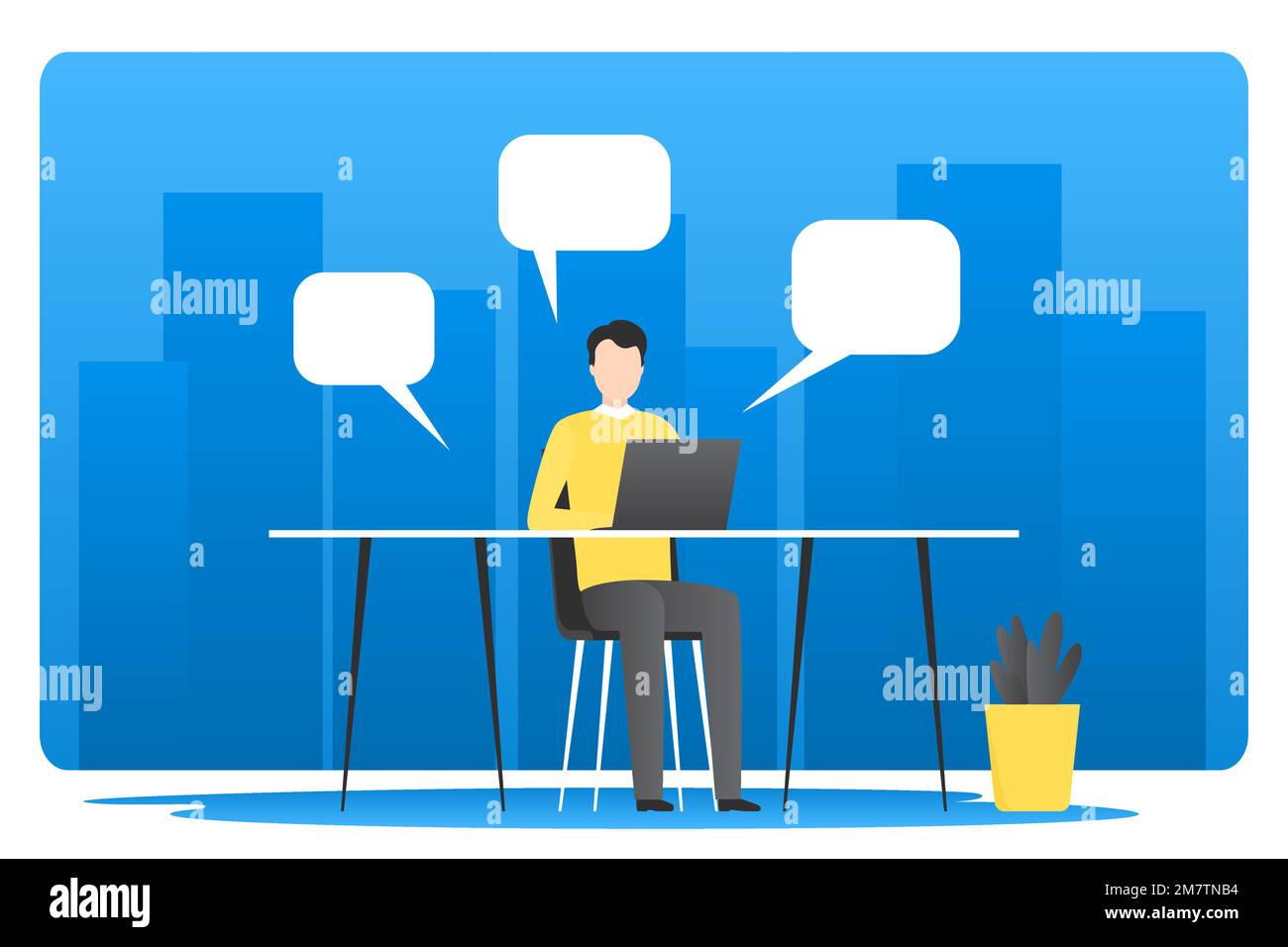 Office worker chatting using laptop. Vector illustration Stock Vector ...