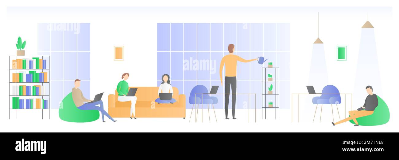 Working routine in modern office. Vector illustration Stock Vector ...