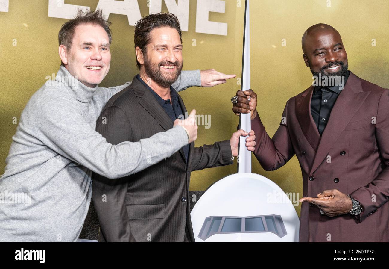 Jean-Francois Richet, Gerard Butler and Mike Colter attend the "Plane ...