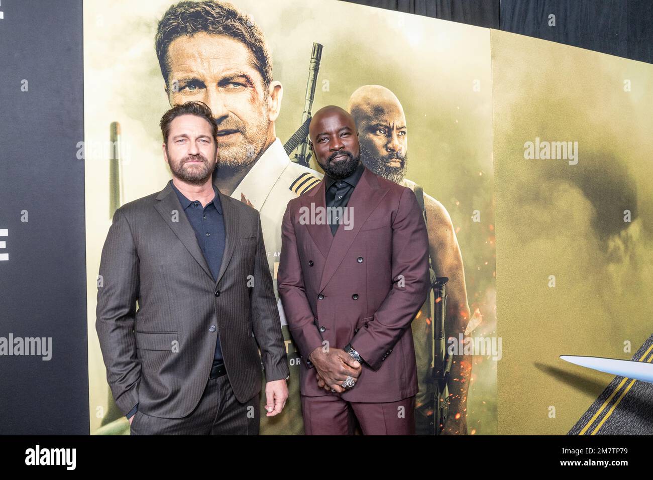 Gerard Butler and Mike Colter attend the "Plane" New York premiere at ...