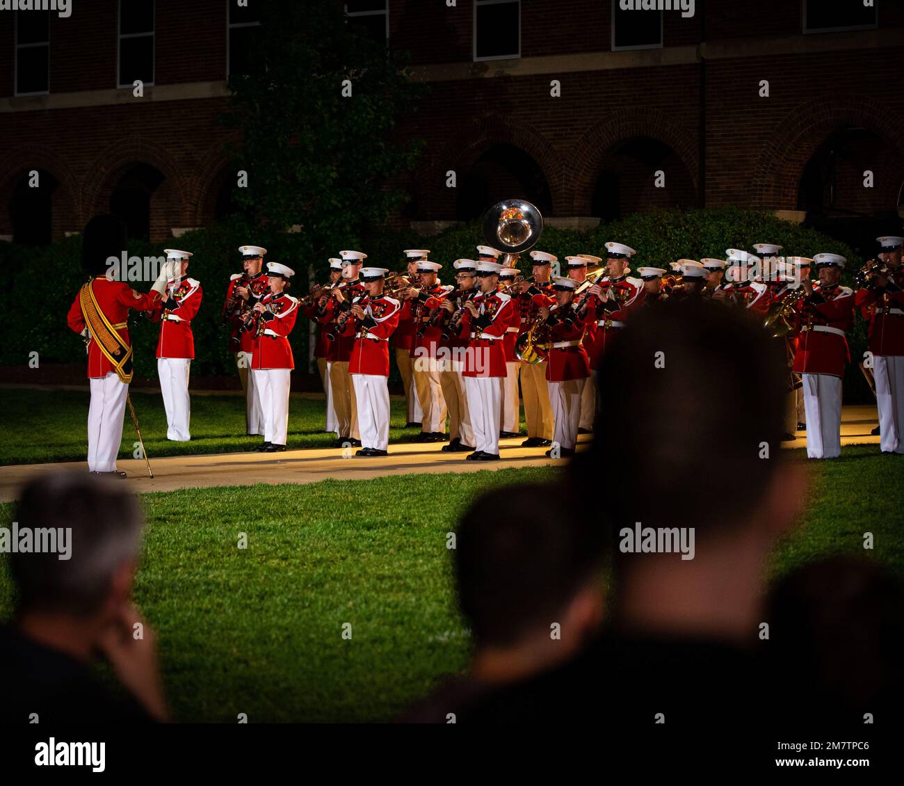 Marines with the “The President's Own,” U.S. Marine Band perform during ...