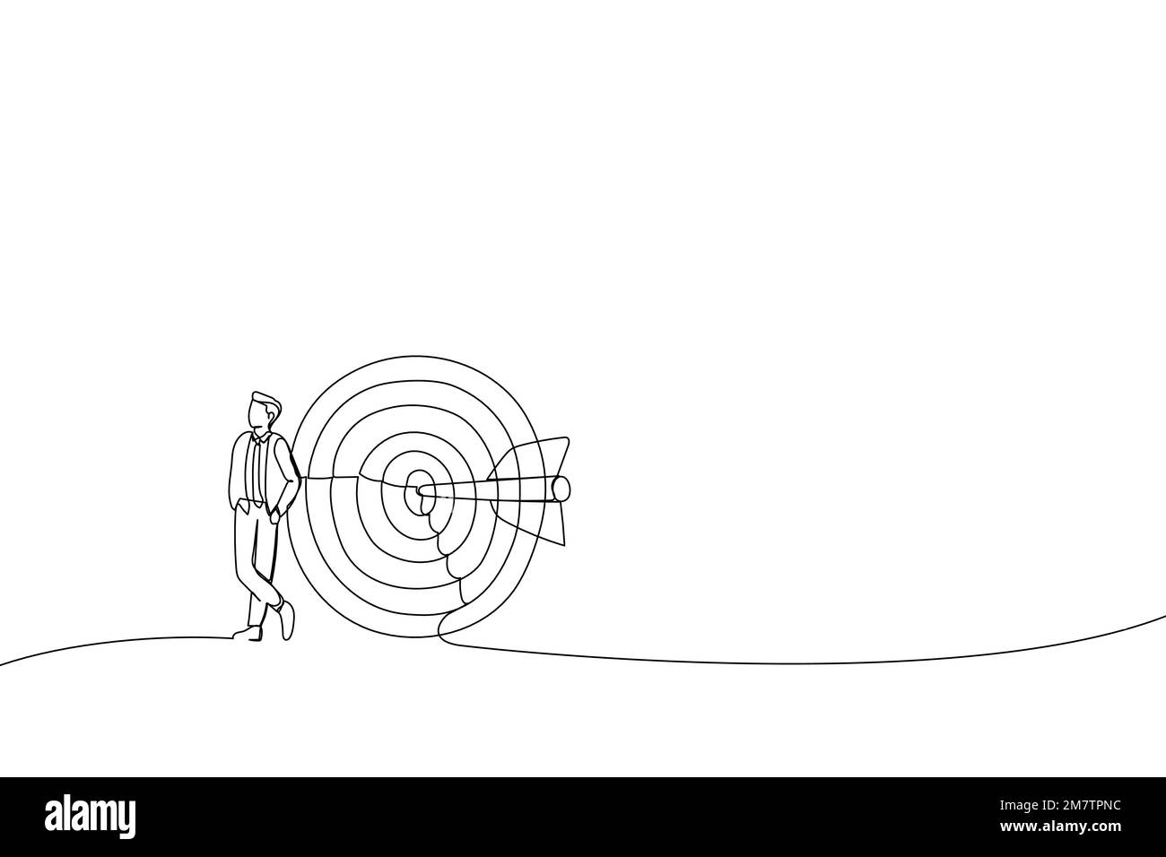 Cartoon of businessman stand with arrow hit bullseye on archery target ...