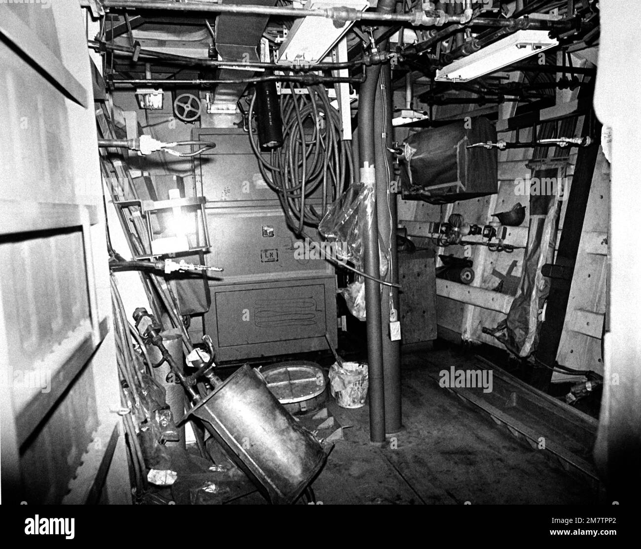 An interior view of the sonar equipment room on the guided missile ...