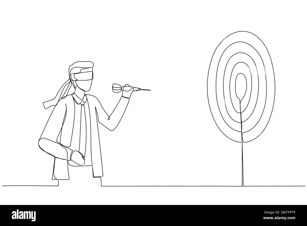 Cartoon of confused businessman blindfold throwing dart. Metaphor for ...