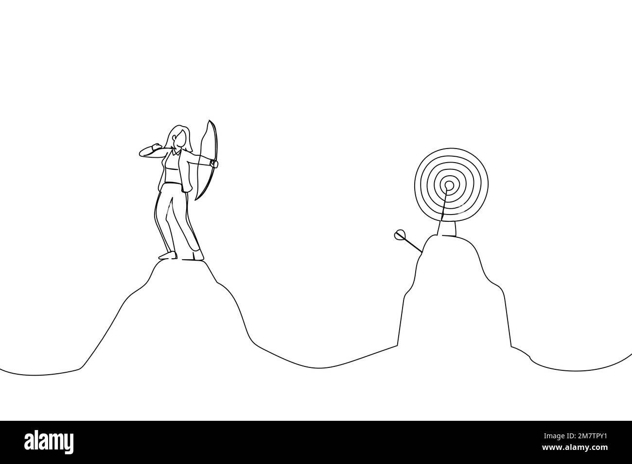 Drawing of overconfidence businesswoman archery terribly missed target ...