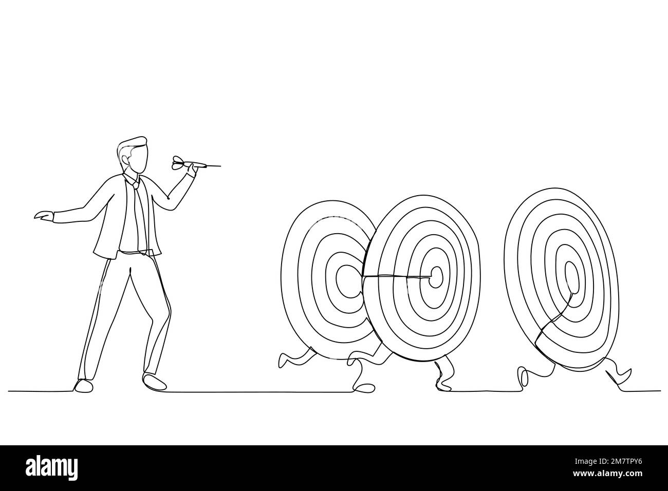 Cartoon of businessman and targets. Continuous line art style Stock ...