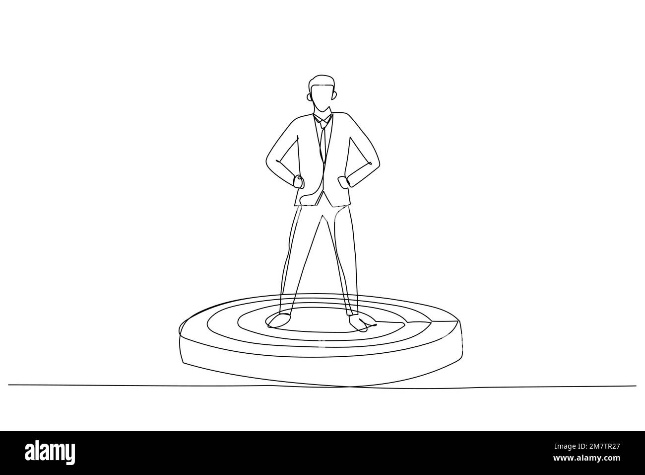 Cartoon of businessman superhero leader on podium, standing proud and ...
