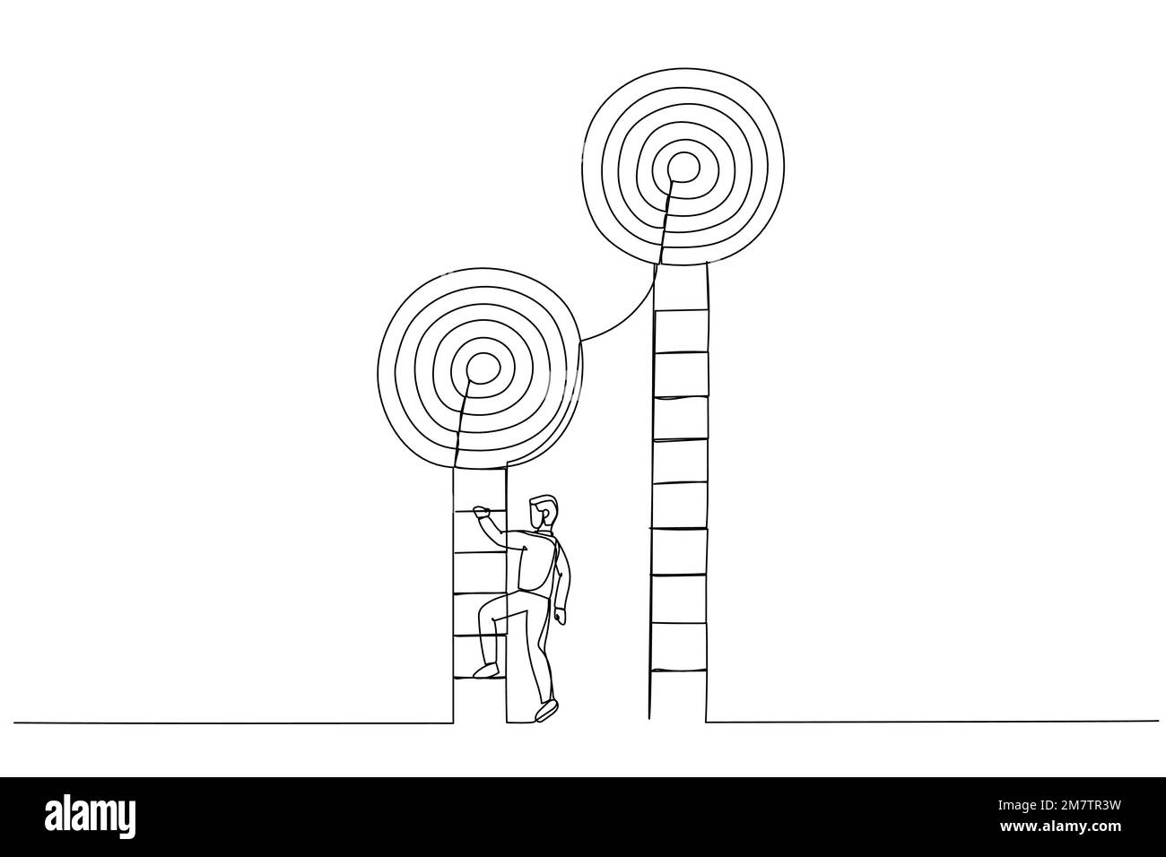 Drawing of smart businessman about to climb up ladder to achieve short ...