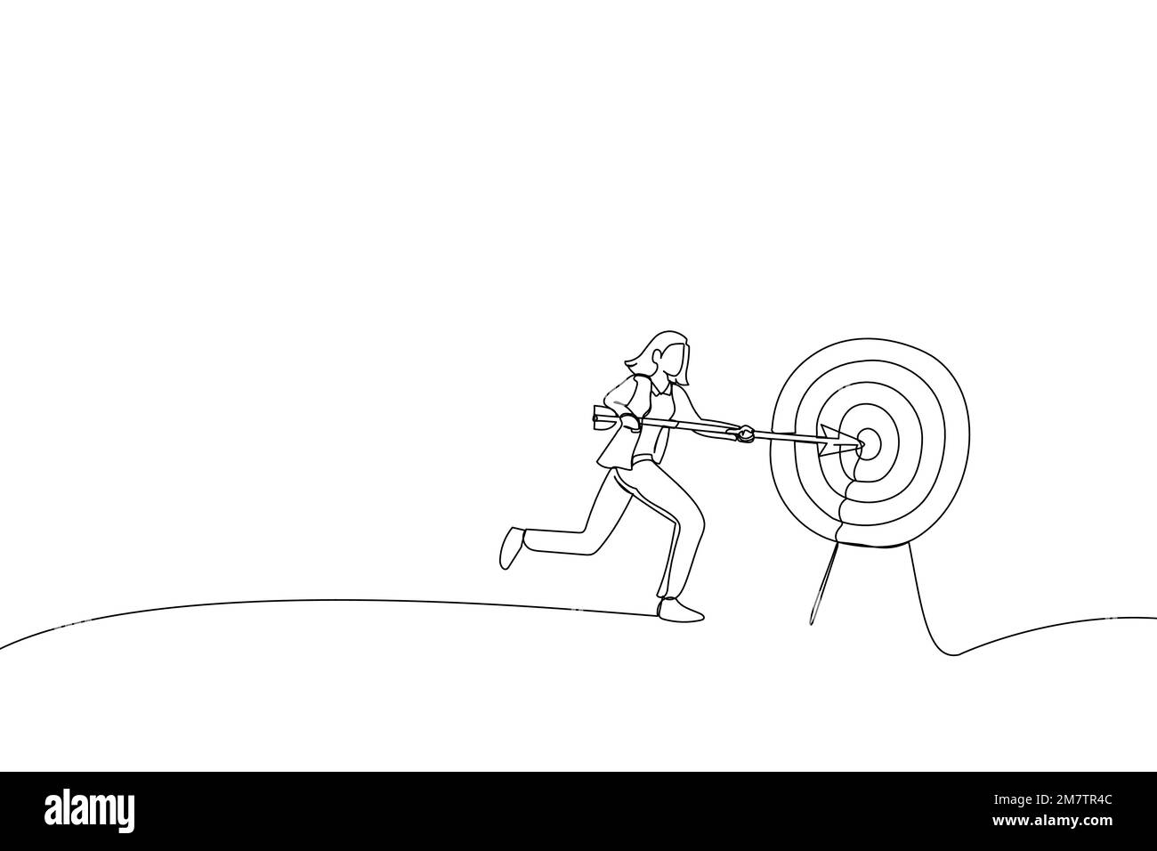 Cartoon of businesswoman shooting target with arrow. Metaphor for ...