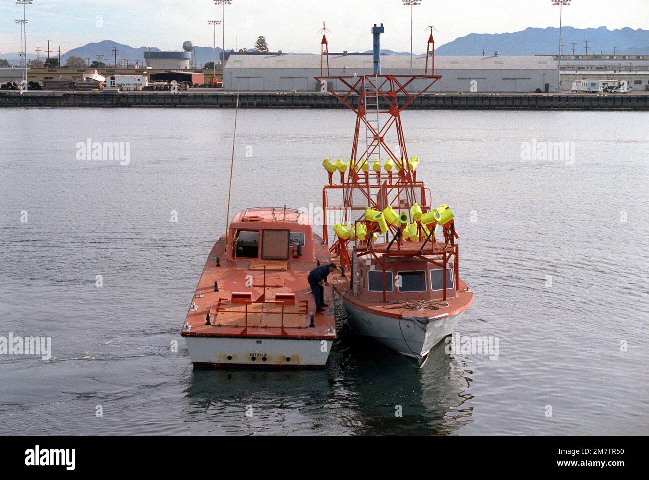 A view of camera mounts installed on a Mark 35 Septar boat for the ...