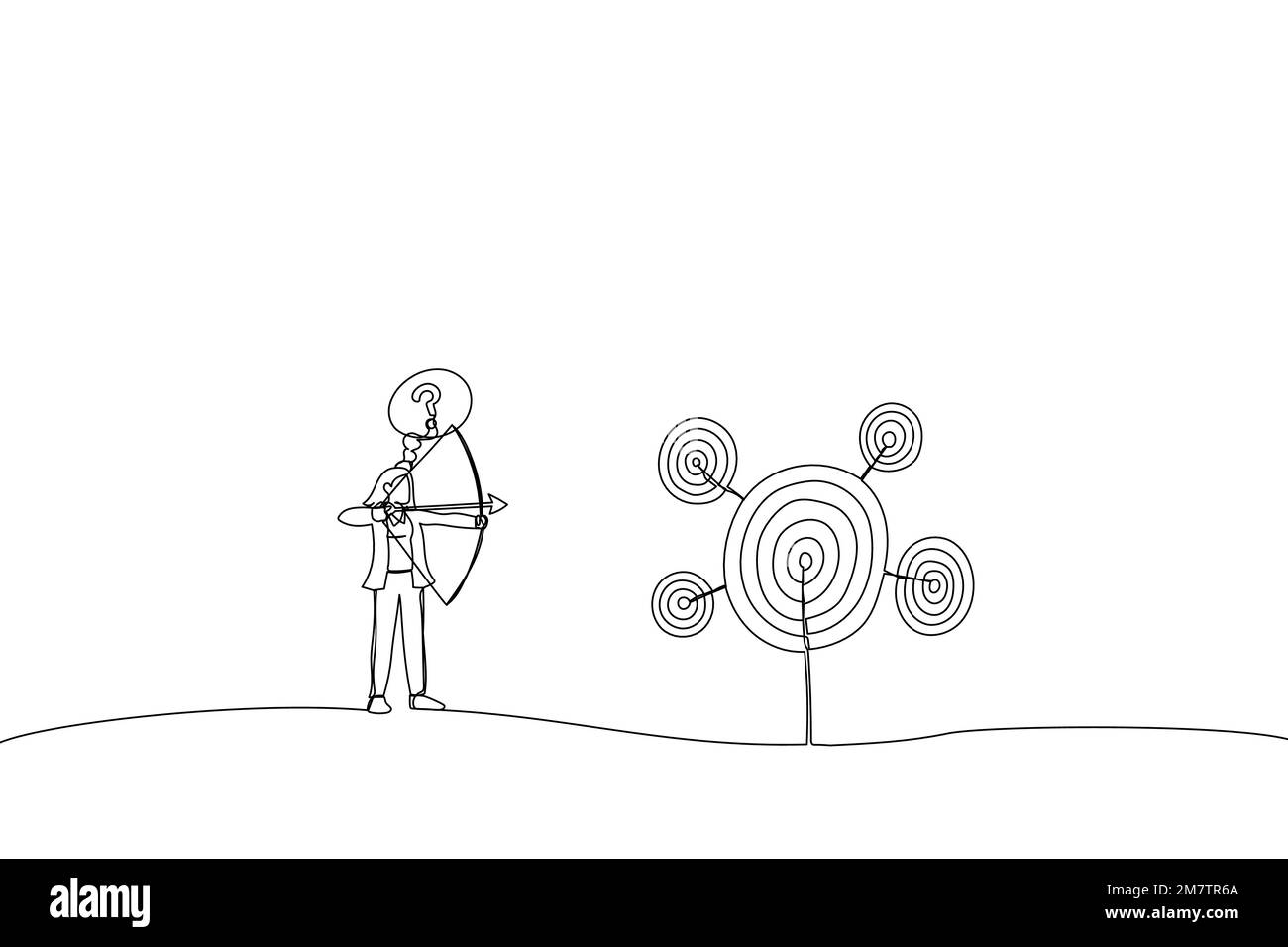 Illustration of businesswoman with bow and arrow look at multiple ...